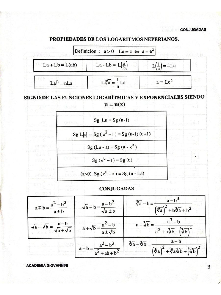 Formulas Mat 1 | PDF