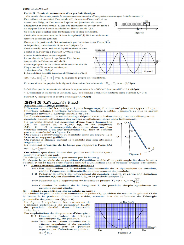 Pendule Elastique + Pendule Pesant +Pendule Simple | PDF