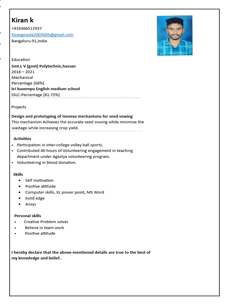 Kiran k RESUME | PDF
