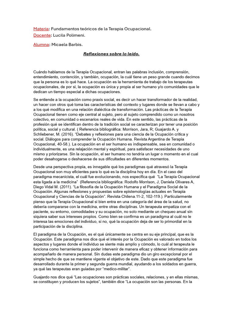 Fundamentos de la Terapia Ocupacional | PDF | Terapia ocupacional ...