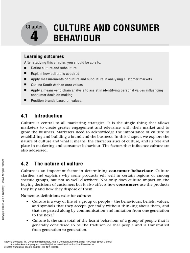 Consumer Behaviour - (Chapter 4 Culture and Consumer Behaviour) | PDF ...