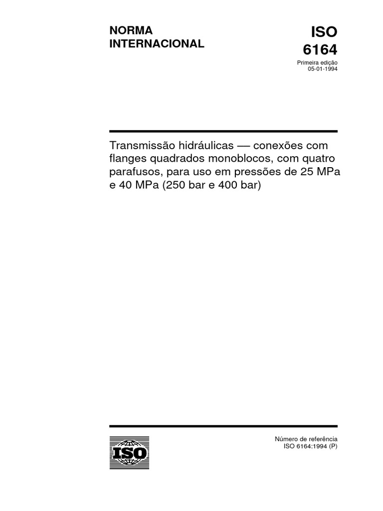 ISO 6164 - Transmissões Hidráulicas - Conexões Com Flanges Quadrados ...