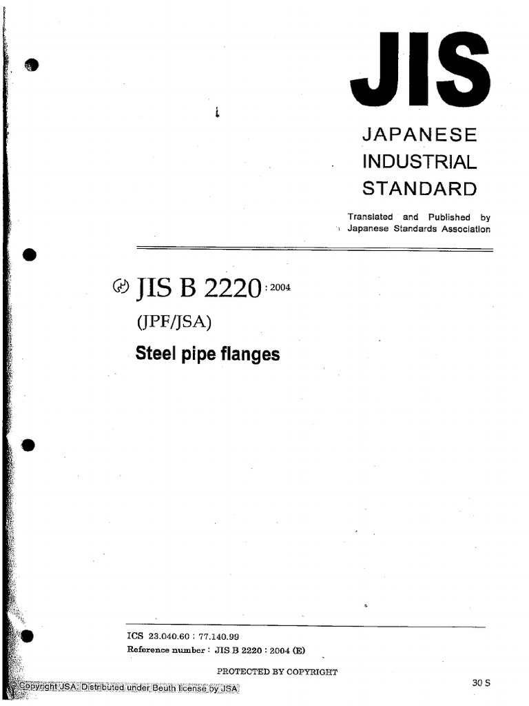 JIS B 2220 - Steel pipe flanges (JPF-JSA) (2004) | PDF