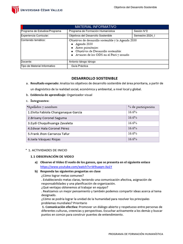 Grupo 2-Guia Practica N°2 - ODS | PDF | Sustentabilidad | Desarrollo sostenible