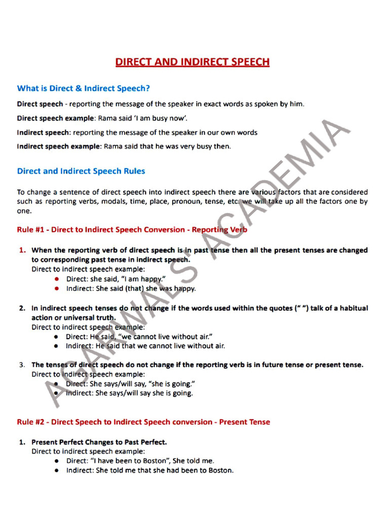 DIRECT AND INDIRECT SPEECH | PDF | Grammatical Tense | Verb