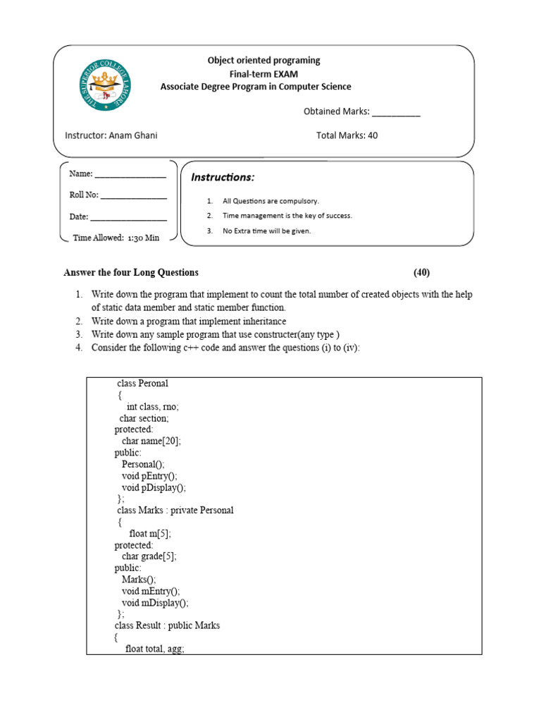 Oop Final Paper X1 | PDF