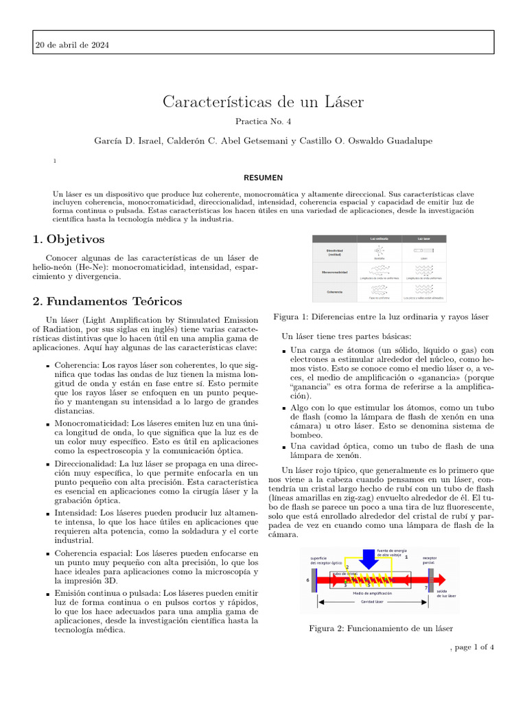 Practica 4 Optica | PDF | Láser | Ligero