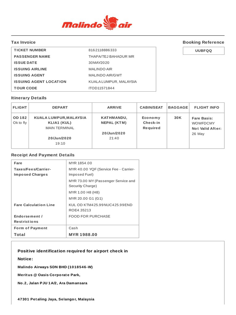 Electronic ticket receipt, June 20 for MR TEJ BAHADUR THAPA | PDF | Transport Companies | Civil ...