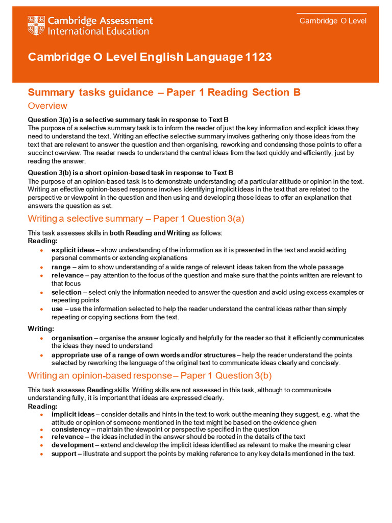 1123 Summary Tasks Guidance For Examination From 2024 | PDF | Learning | Question