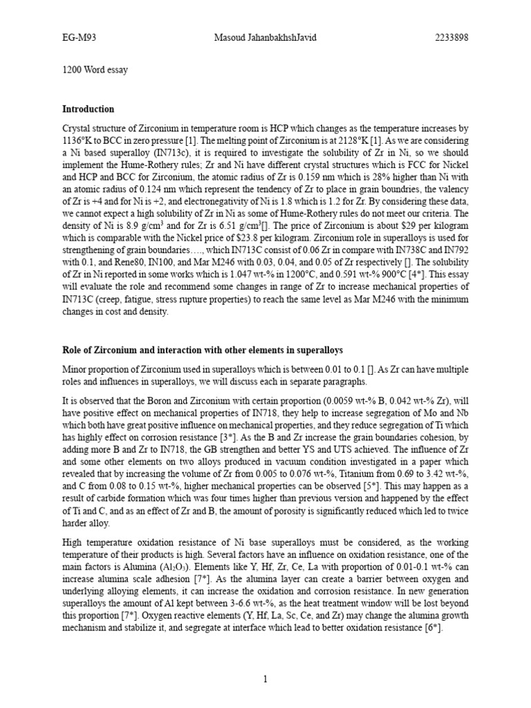 1200 Word Essay 2233898 | PDF | Zirconium | Physical Chemistry