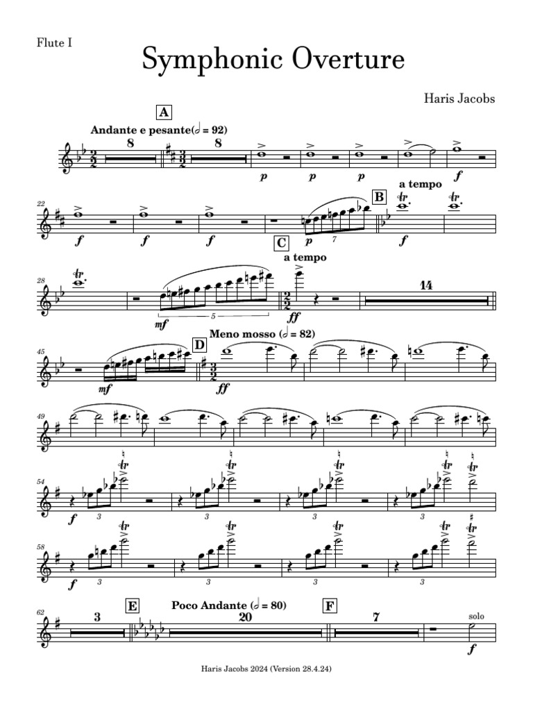 Symphonic Overture-Flute - I | PDF | Tempo | Compositions
