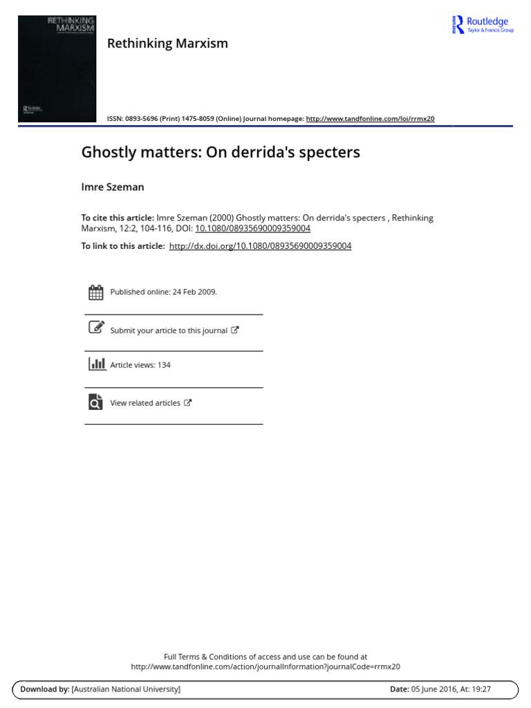 Szeman Ghostly Matters On Derrida's Specters | PDF | Marxism | Deconstruction