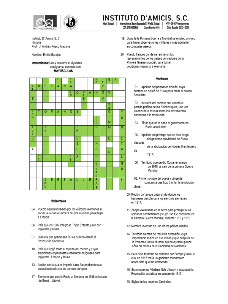 Crucigrama Segundo de Bachilleato Octubre Pgm 2023 1 | PDF | Imperio ...