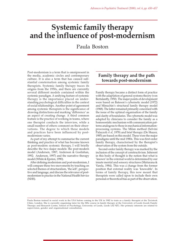 Systemic Therapy and The Influence of Postmodernism 2000 | PDF ...