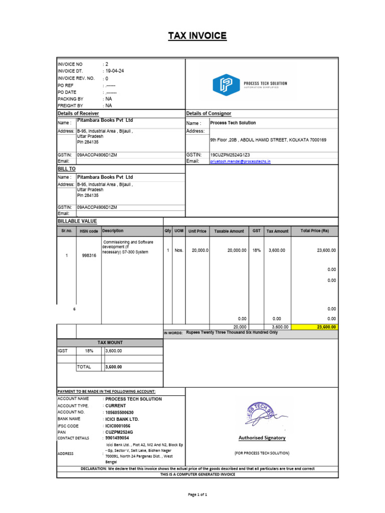 02_PTS_Invoice_PitambarPapers | PDF | Invoice | Taxation