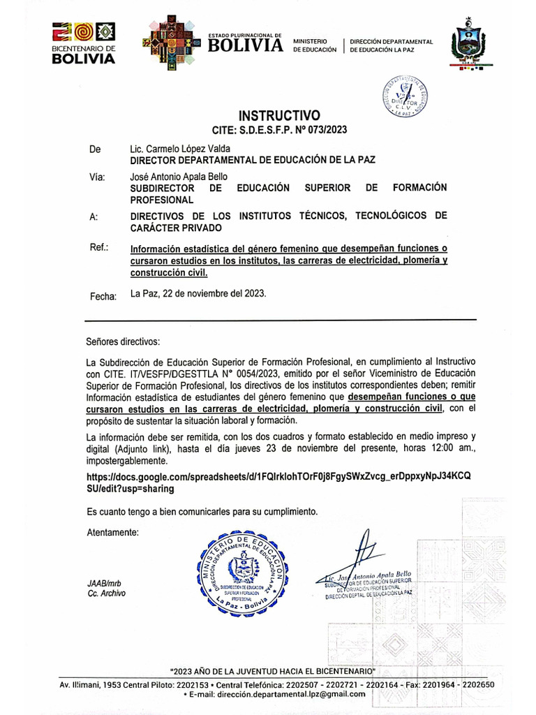 Instructivo S.D.E.S.F.P. No. 073-2023 | PDF