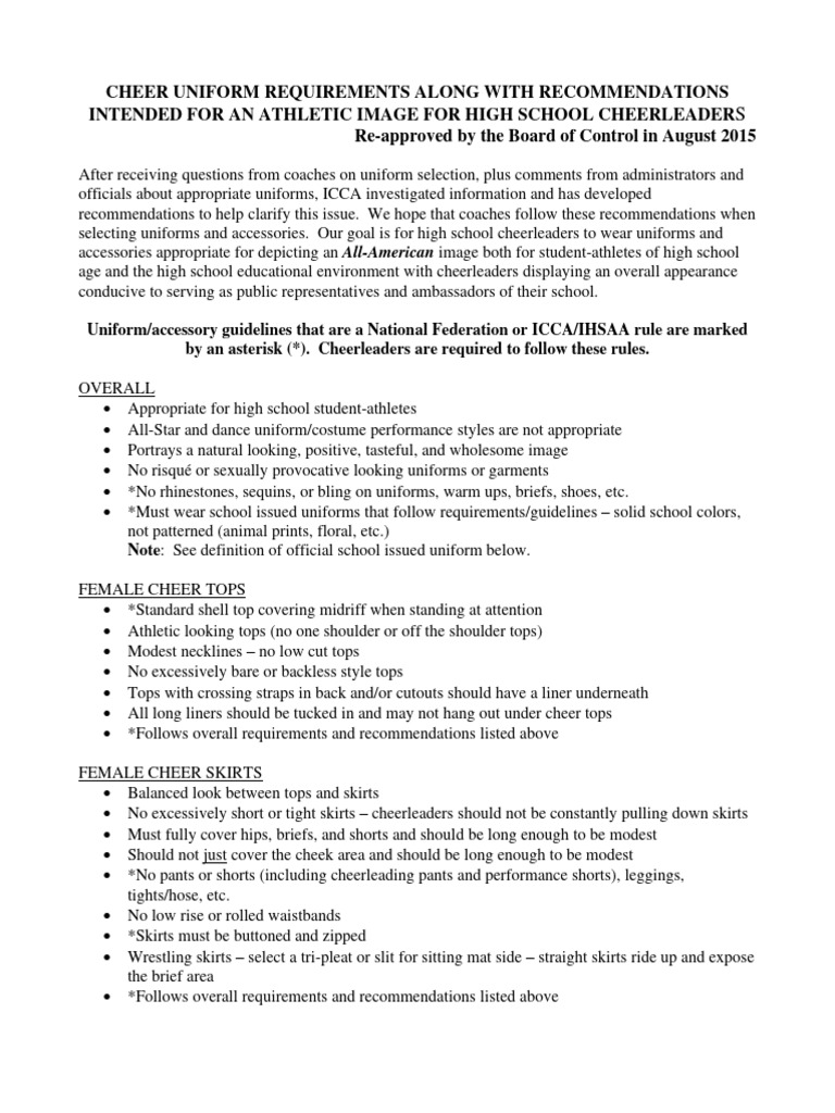 NFHS Cheer Uniform-Requirements and Recommendations | PDF | Shoe ...