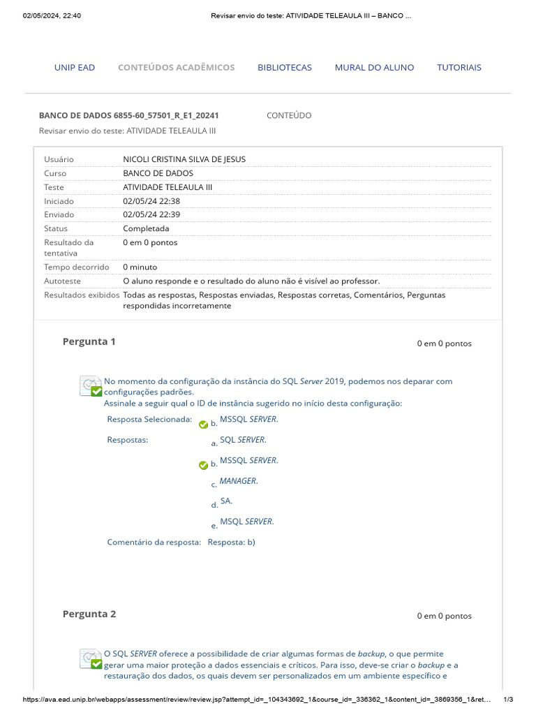 Atividade III | PDF | Bancos de dados | Microsoft SQL Server
