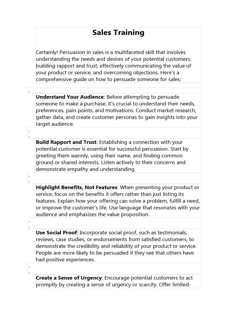 Sales Training | PDF | Persuasion | Target Audience