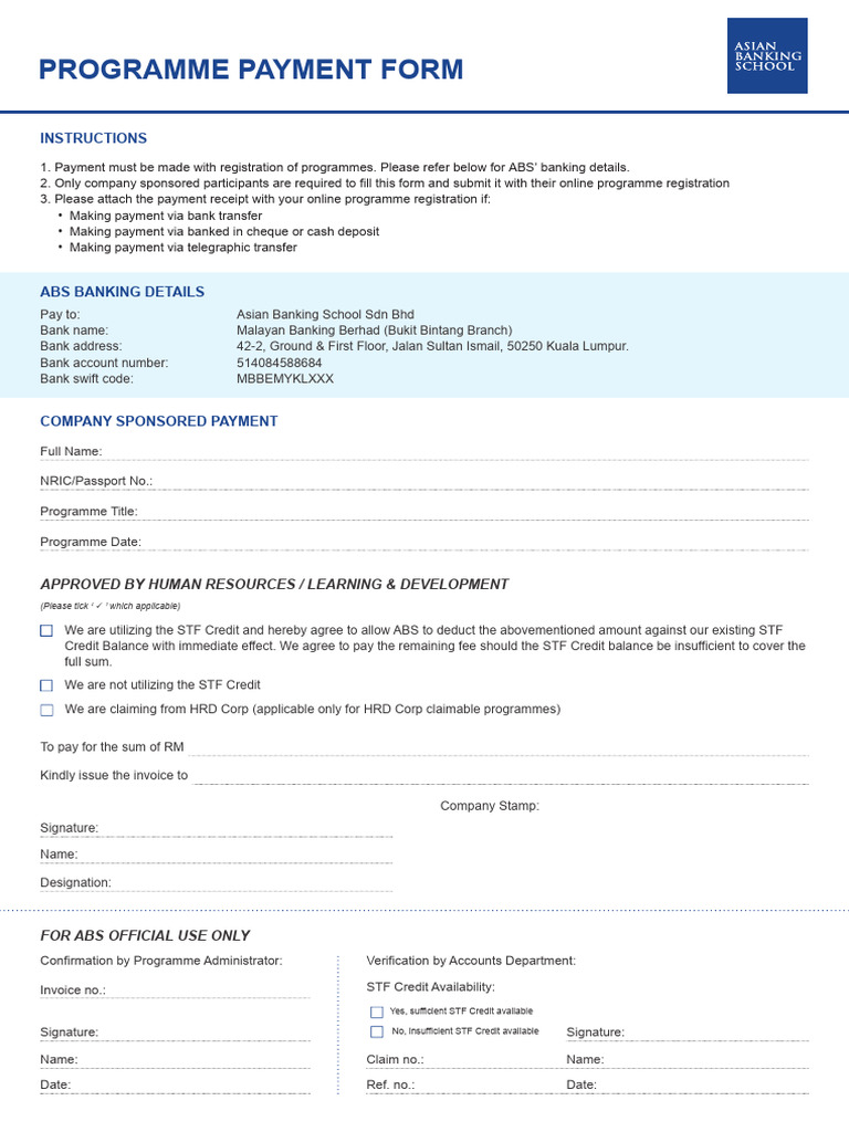 ABS Payment Form v120822 | PDF | Finance & Money Management