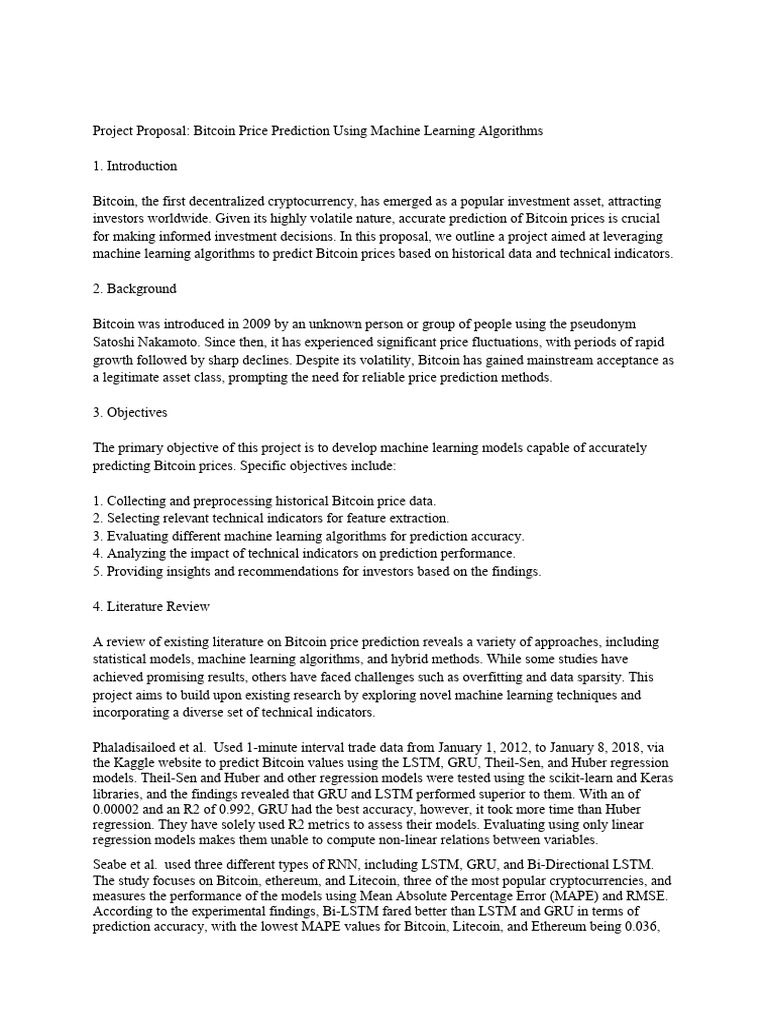 Project Proposal - Bitcoin Price Prediction Using Machine Learning Algorithms | PDF | Machine ...