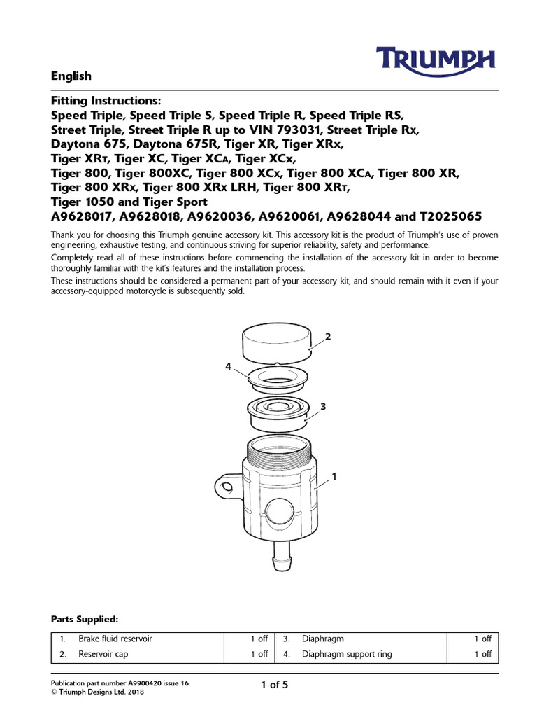 TS3 A9620036-EN Brake Reservoir Rear | PDF | Motorcycle | Vehicles