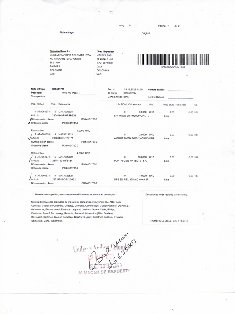 Escaner Nota de Entrega Melexa | PDF