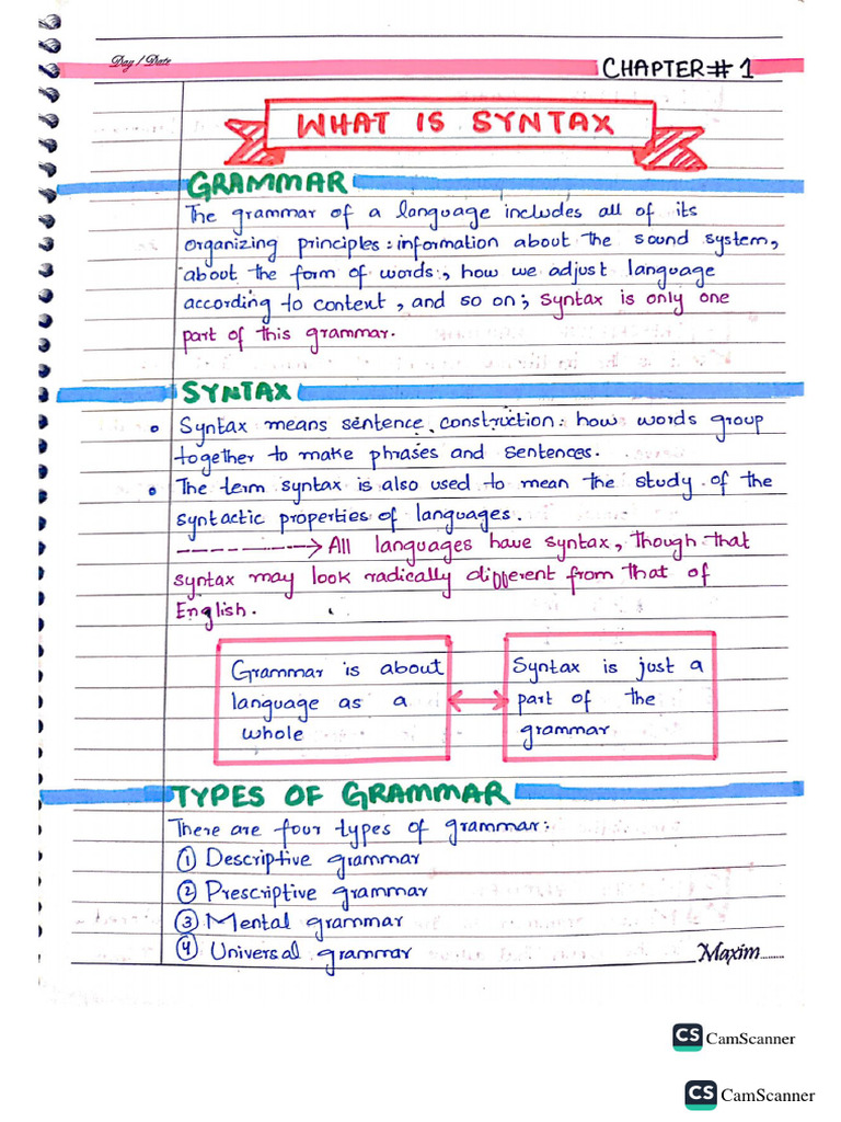 Grammar and Syntax 6th Semester Handwritten Notes | PDF