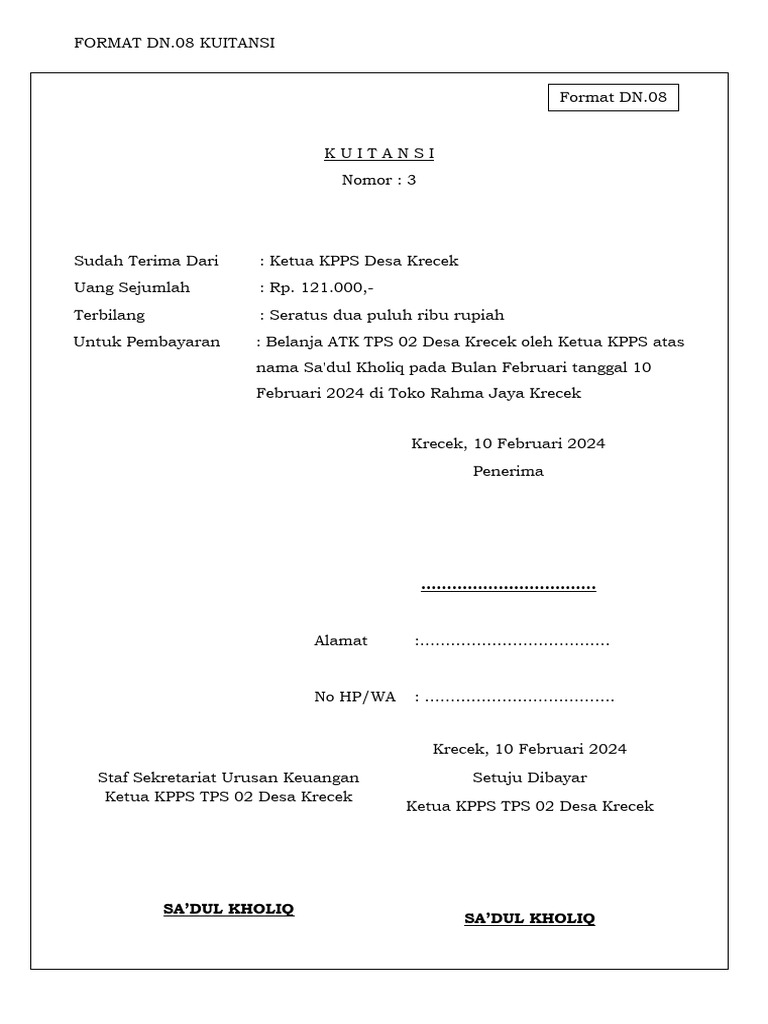 Kuitansi KPPS 02 | PDF