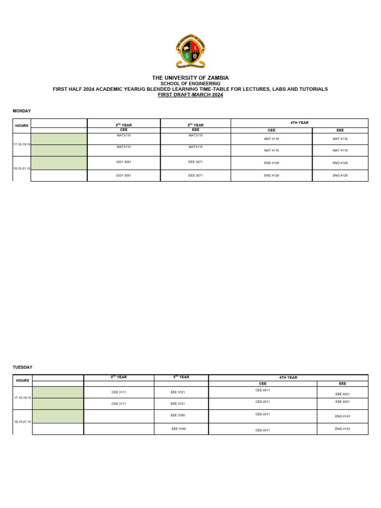 2024 UG Blended Learning Class Time Table-First Draft Rev 1 | PDF