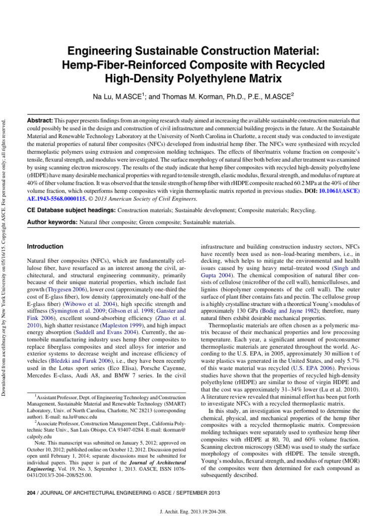 71 - Engineering Sustainable Construction Material - Hemp Fiber ...