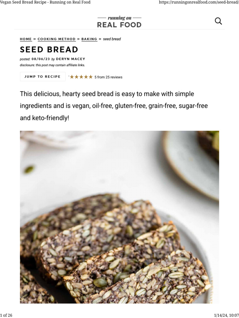 Vegan Seed Bread Recipe - Running On Real Food | PDF | Breads | Baking