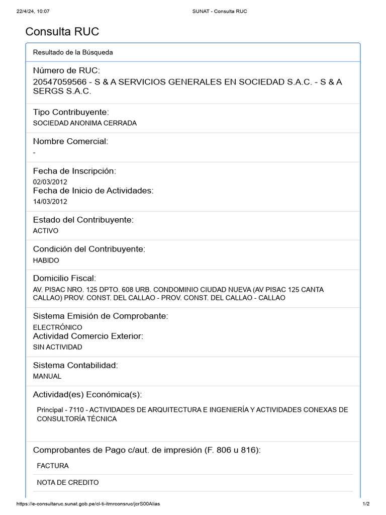 SUNAT - Consulta RUC | PDF