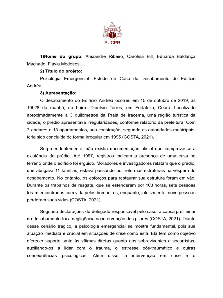 Analise da psicologia emergencial pelo estudo de caso do desabamento do ... Analise da psicologia emergencial pelo estudo de caso do desabamento do ...