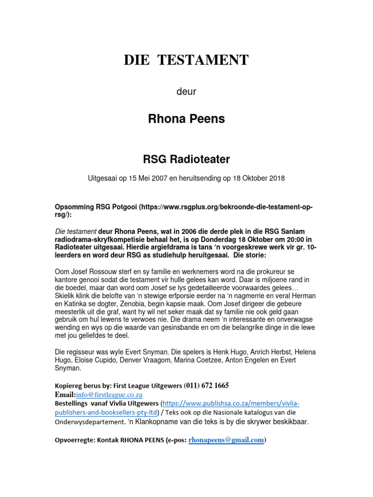 2018 DIE TESTAMENT Rhona Peens 2 | PDF