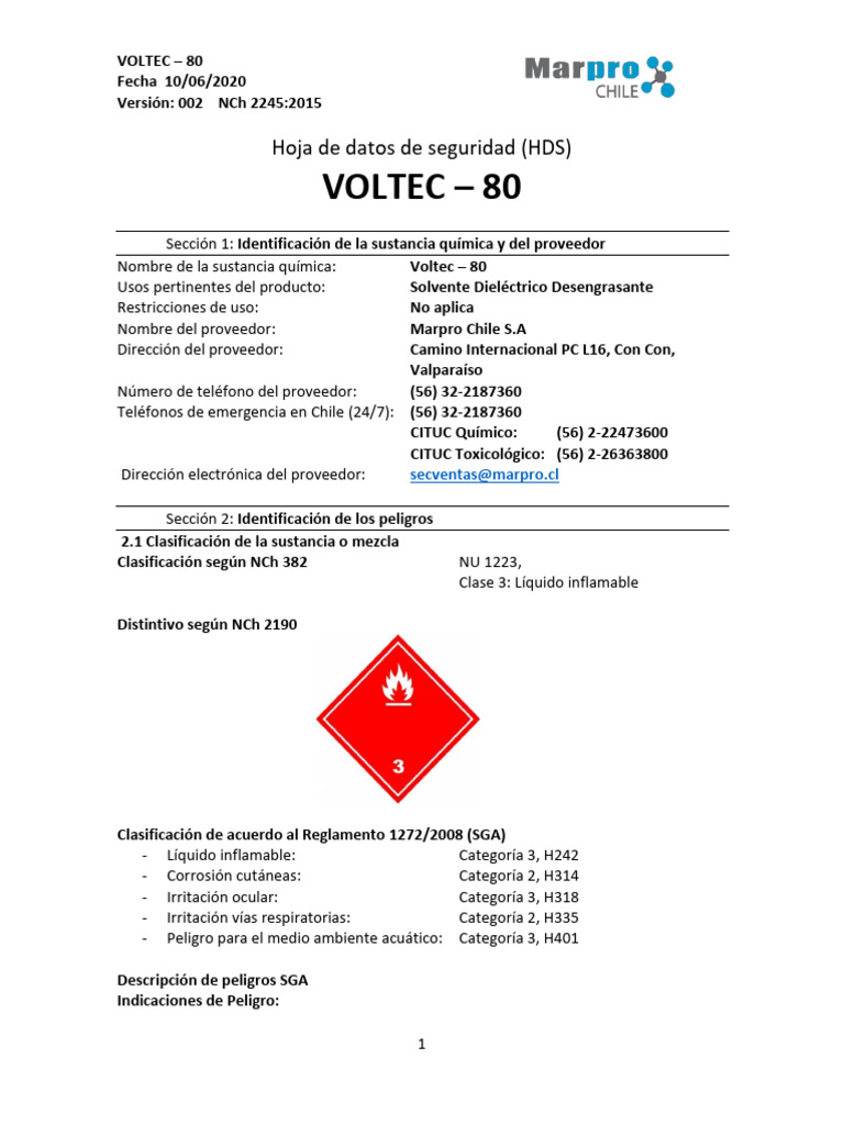 HDS Voltec - 80 | PDF | Agua | Administración de Seguridad y Salud ...