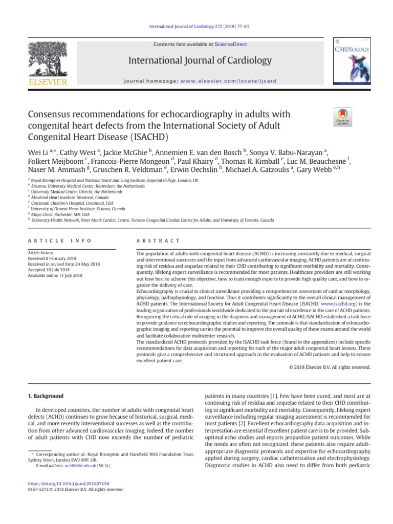 Consensus recommendations for echocardiography in adults with congenital heart defects from the ...