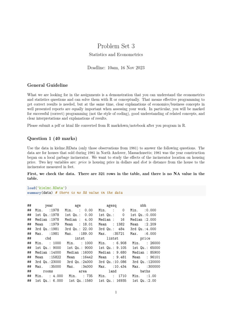 Problem Set 3: General Guideline | PDF | Coefficient Of Determination | Statistical Inference