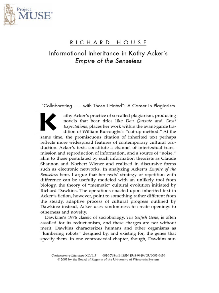 Informational Inheritance in Kathy Acker's Empire of The Senseless ...