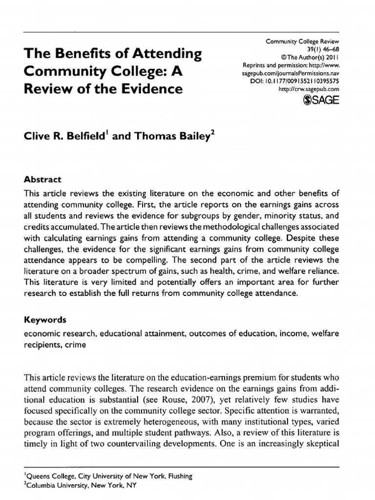 The Benefits of Attending Community College A Review of The Evidence ...