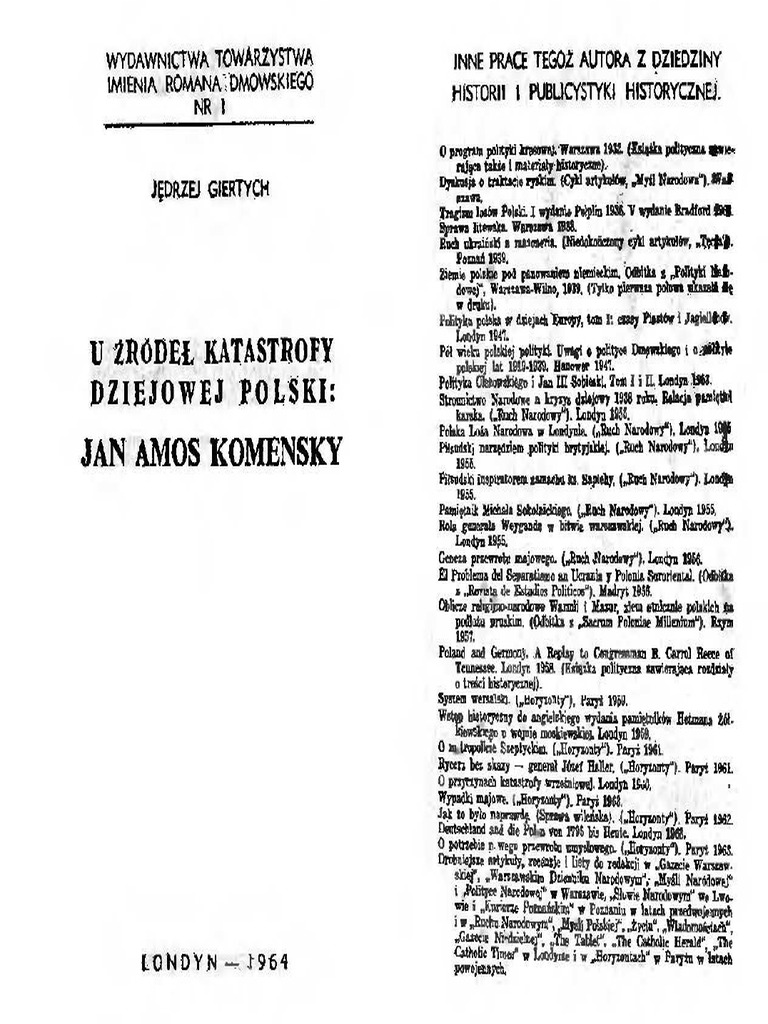 U Zrodel Katastrofy Dziejowej Polski Jan Amos Komensky | PDF