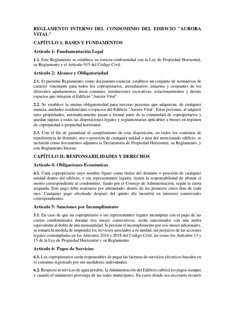 Reglamento Edificio Mañana | PDF | Condominio | Derecho y economía
