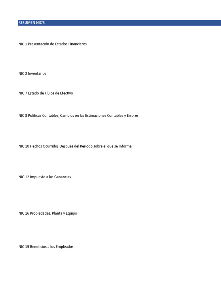 Resumen Nics Mef | PDF | normas internacionales de INFORMACION FINANCIERA | Contabilidad