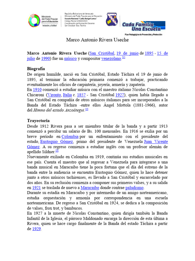 Biografía de Marco Antonio Rivera Useche | PDF | Arte | Clásicos