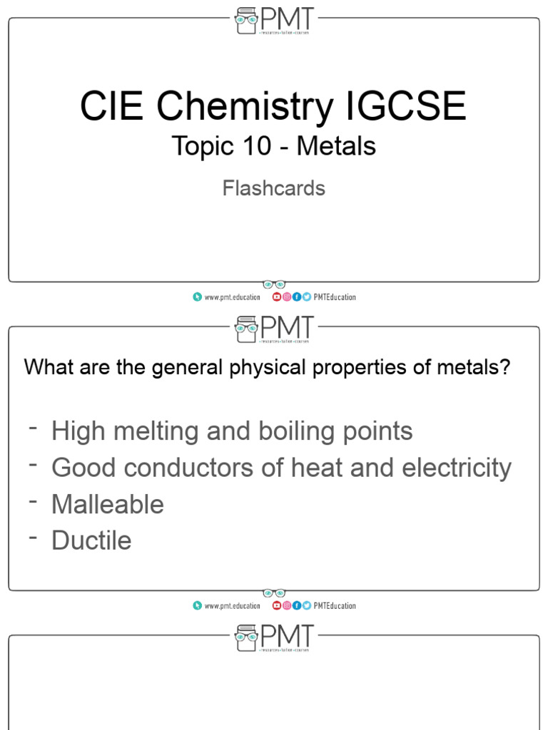 Flashcards - Topic 10 Metals - CAIE Chemistry IGCSE | PDF | Oxide | Metals