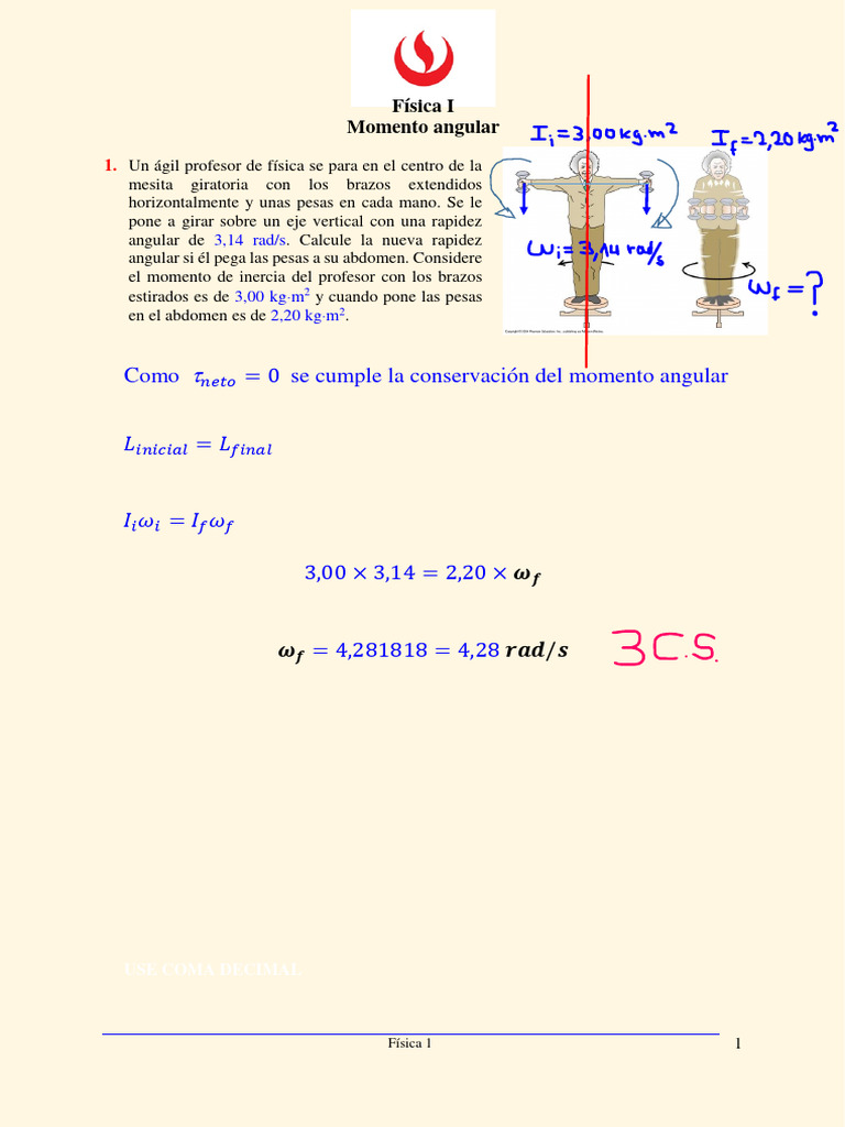 Ejercicios de Momento Angular SOLUCIÓN | PDF | Física | Física Aplicada e Interdisciplinaria