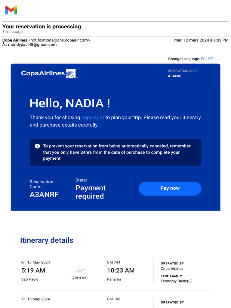 Gmail - Your Reservation Is Processing | PDF | Airlines | Civil Aviation