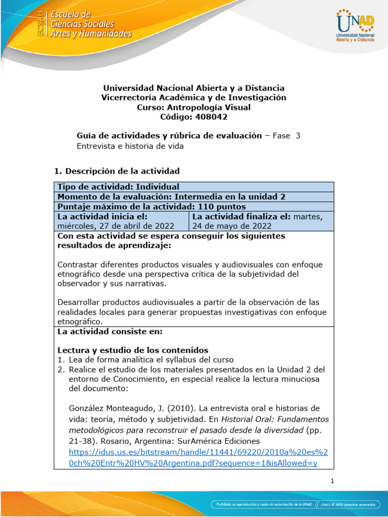 Guía de actividades y rúbrica de evaluación - Unidad 2 - Fase 3 - Entrevista e historia de vida ...