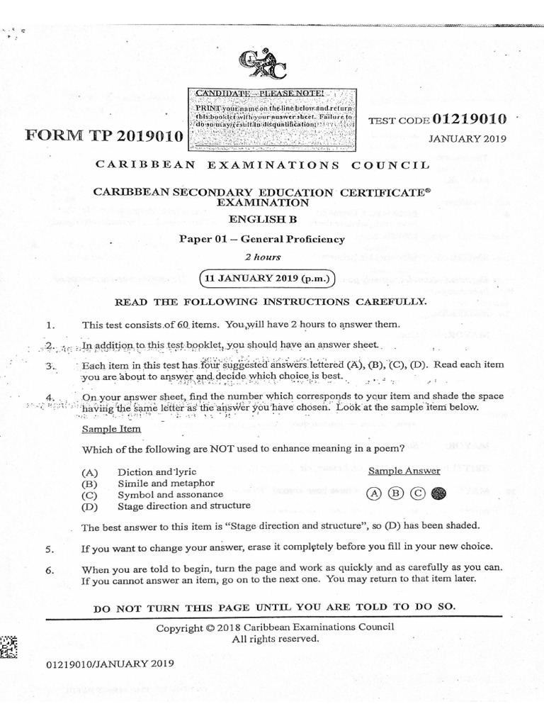 Jan 2019 Paper 1 E.lit Answers | PDF