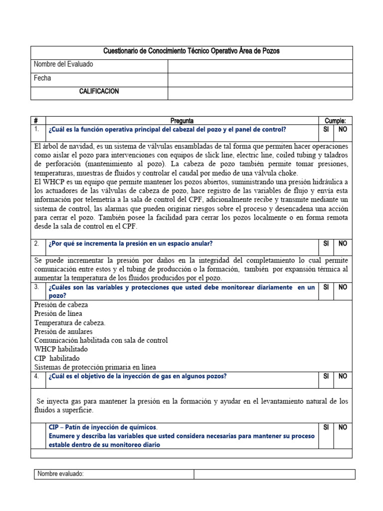Cuestionario Técnico de Pozos de Petróleo | PDF | Válvula | Presión